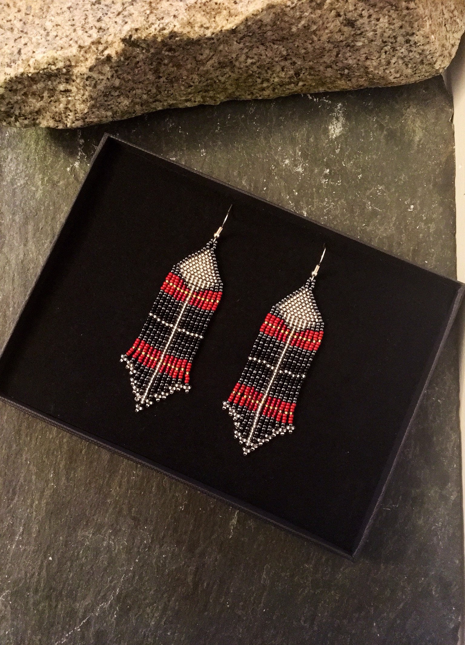 Native American Seed Bead Tartan Beaded Fringe Earrings Silver - Etsy ...