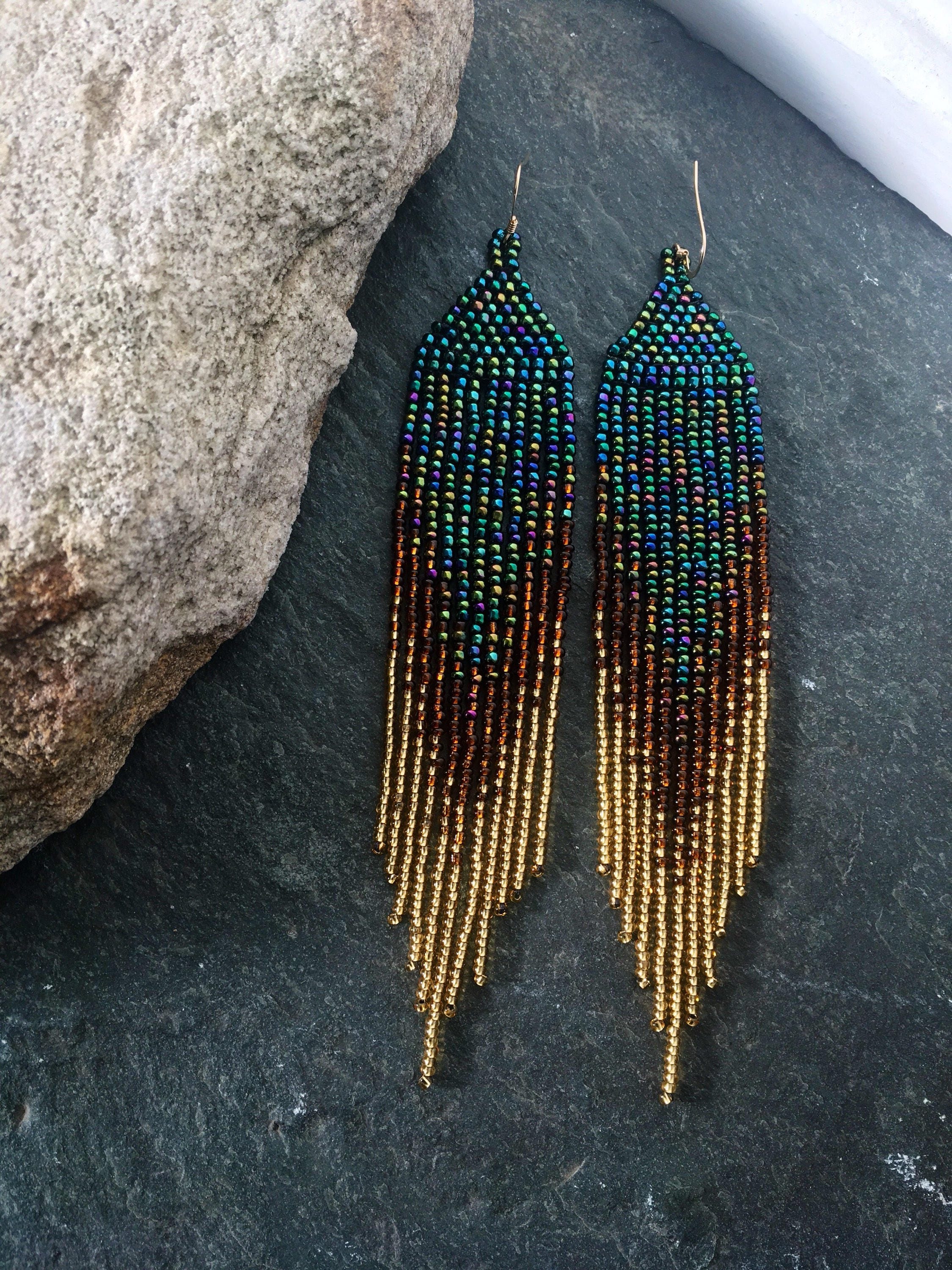 Long Native American Beaded Shoulder Duster Glass Seed Bead Statement ...