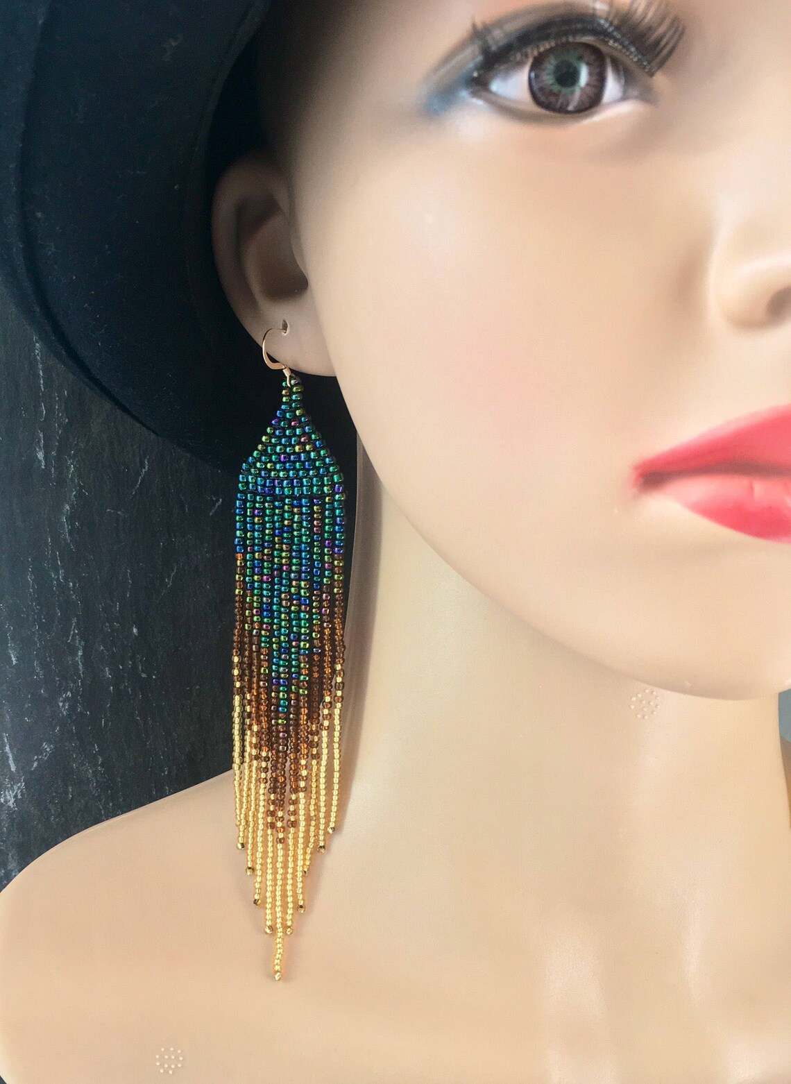 Long Native American Beaded Shoulder Duster Glass Seed Bead Statement ...
