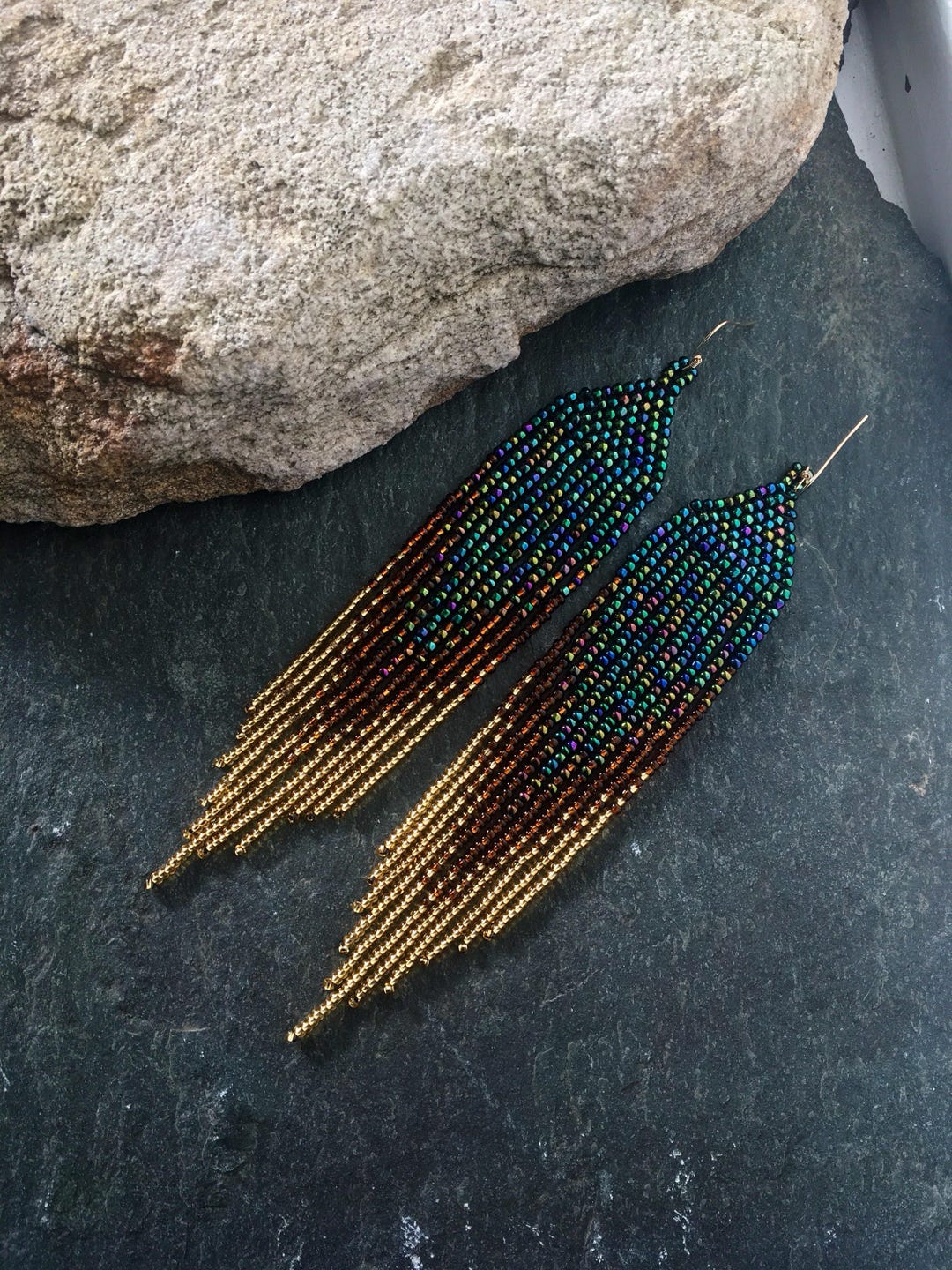 Long Native American Beaded Shoulder Duster Glass Seed Bead Statement ...