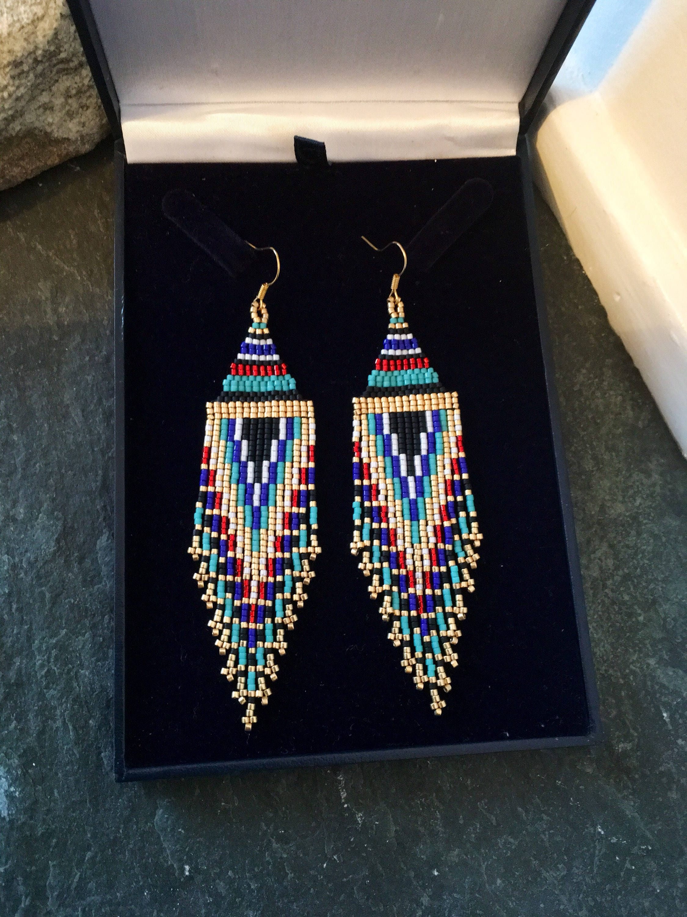 Native American Beaded Fringe Earrings Valentine Gift For Her | Etsy