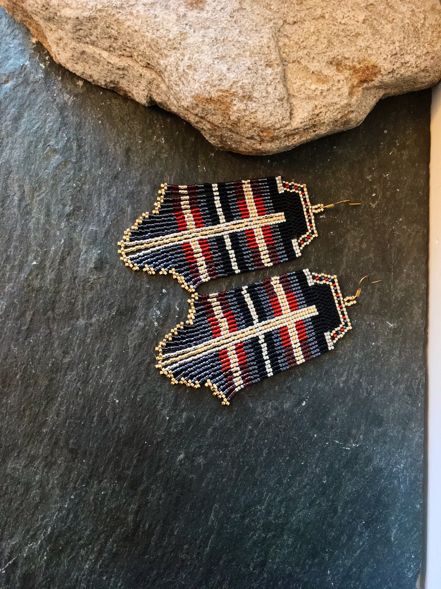 Luxury Tartan Seed Bead Statement Fringe Earrings Large Native Beaded ...
