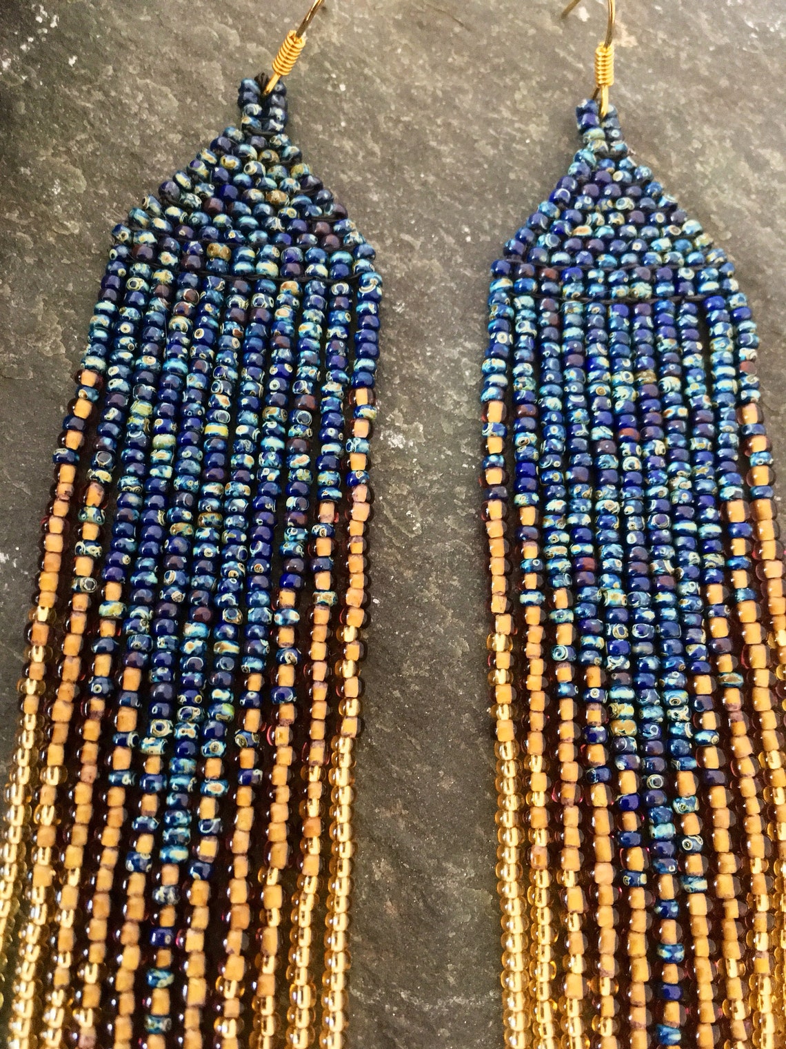 Long Native American Style Beaded Shoulder Duster Glass Seed Bead ...