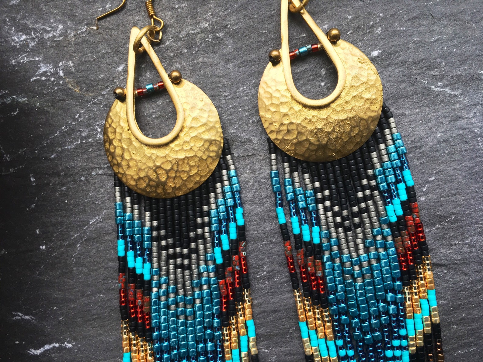 Luxury South Western Native American Style Beaded Duster Brass Glass ...