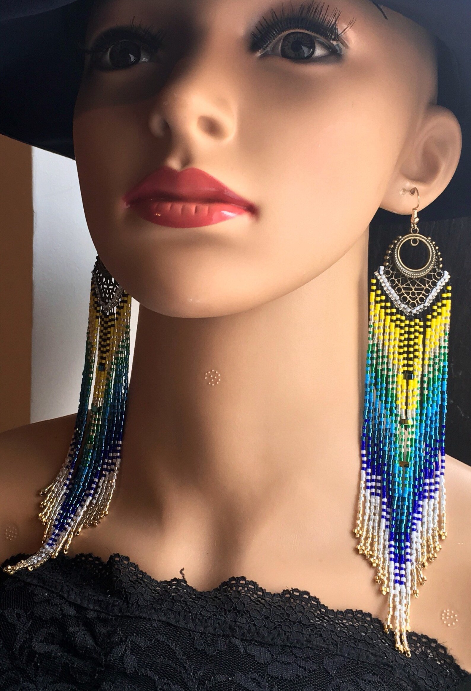 Luxury South Western Native American Style Beaded Duster Brass Glass ...