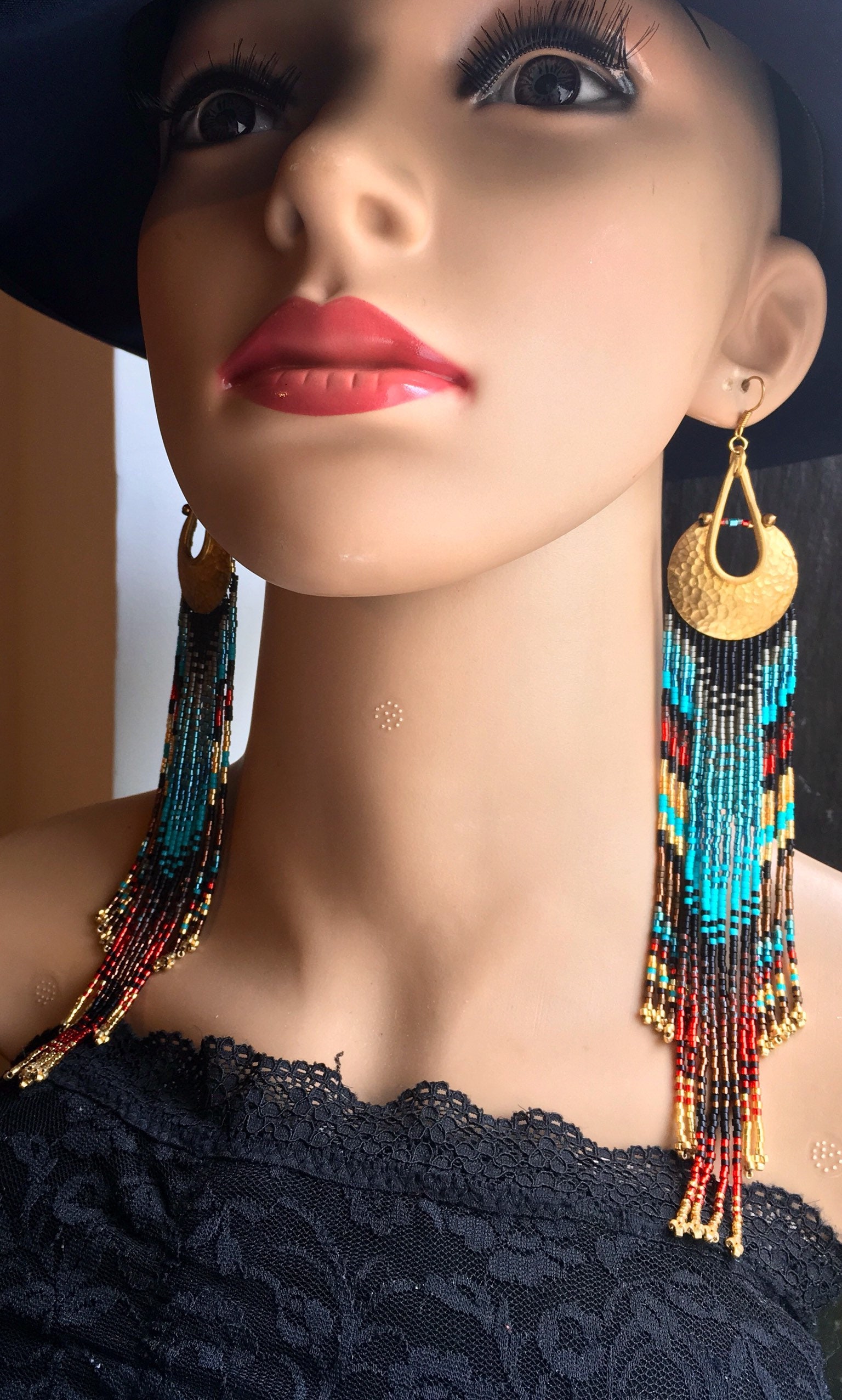 Luxury South Western Native American Style Beaded Duster Brass Glass ...