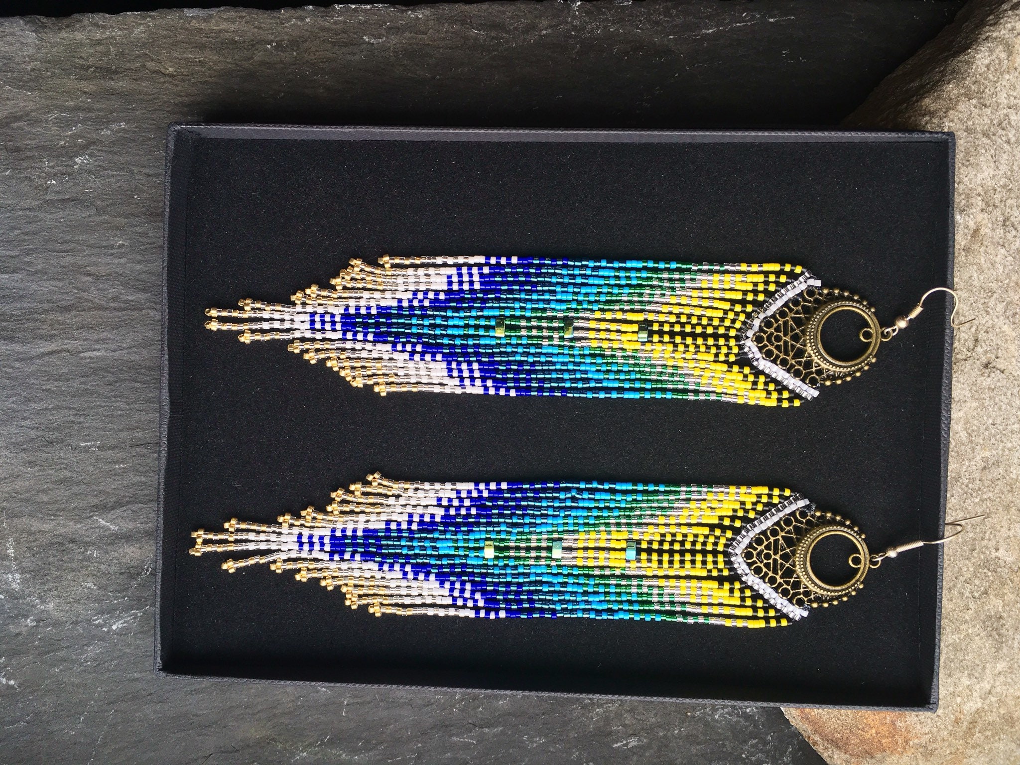 Luxury South Western Native American Style Beaded Duster Brass Glass ...