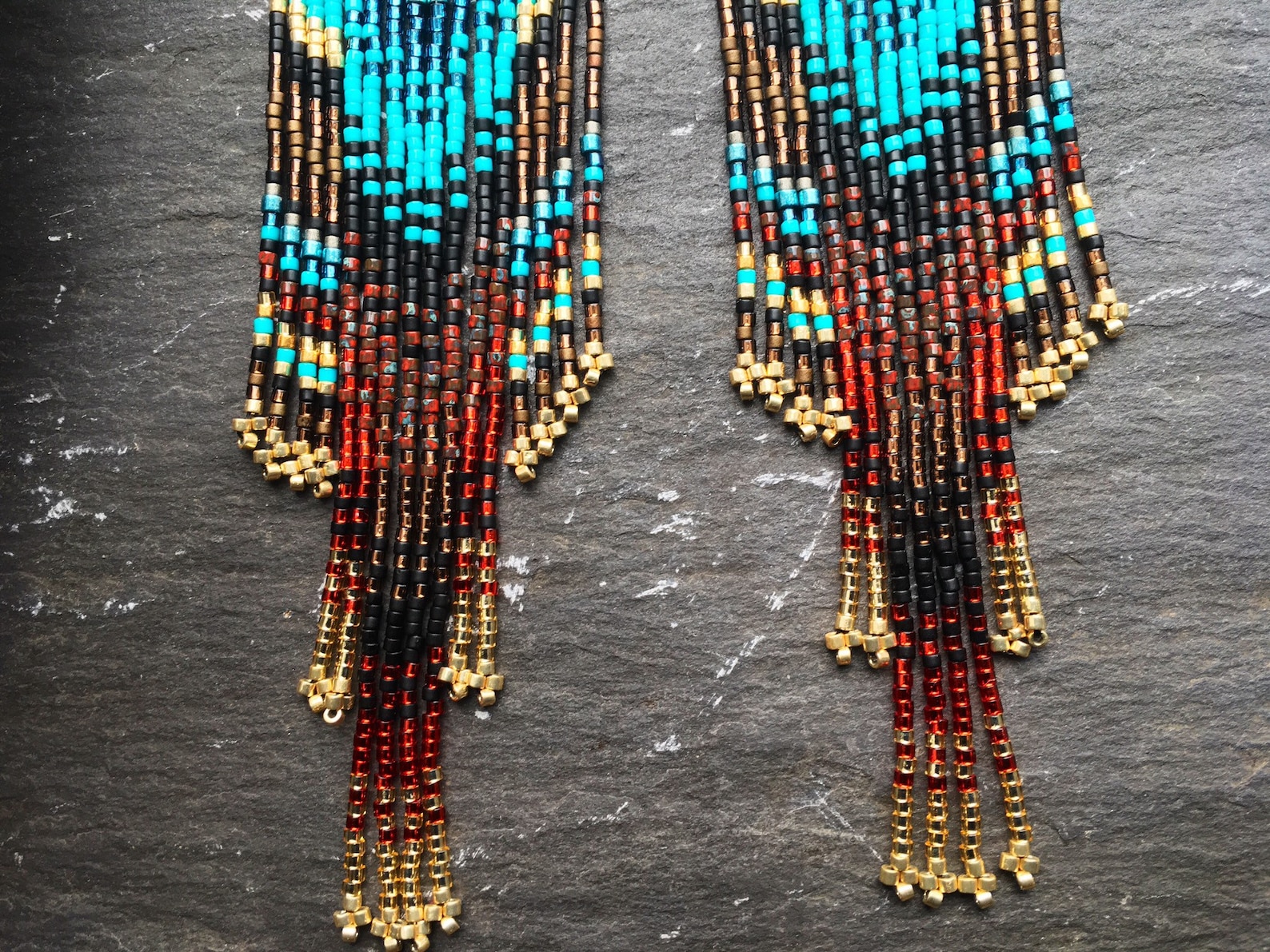 Luxury South Western Native American Style Beaded Duster Brass Glass ...