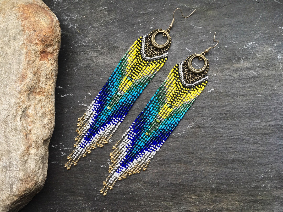Luxury South Western Native American Style Beaded Duster Brass Glass ...
