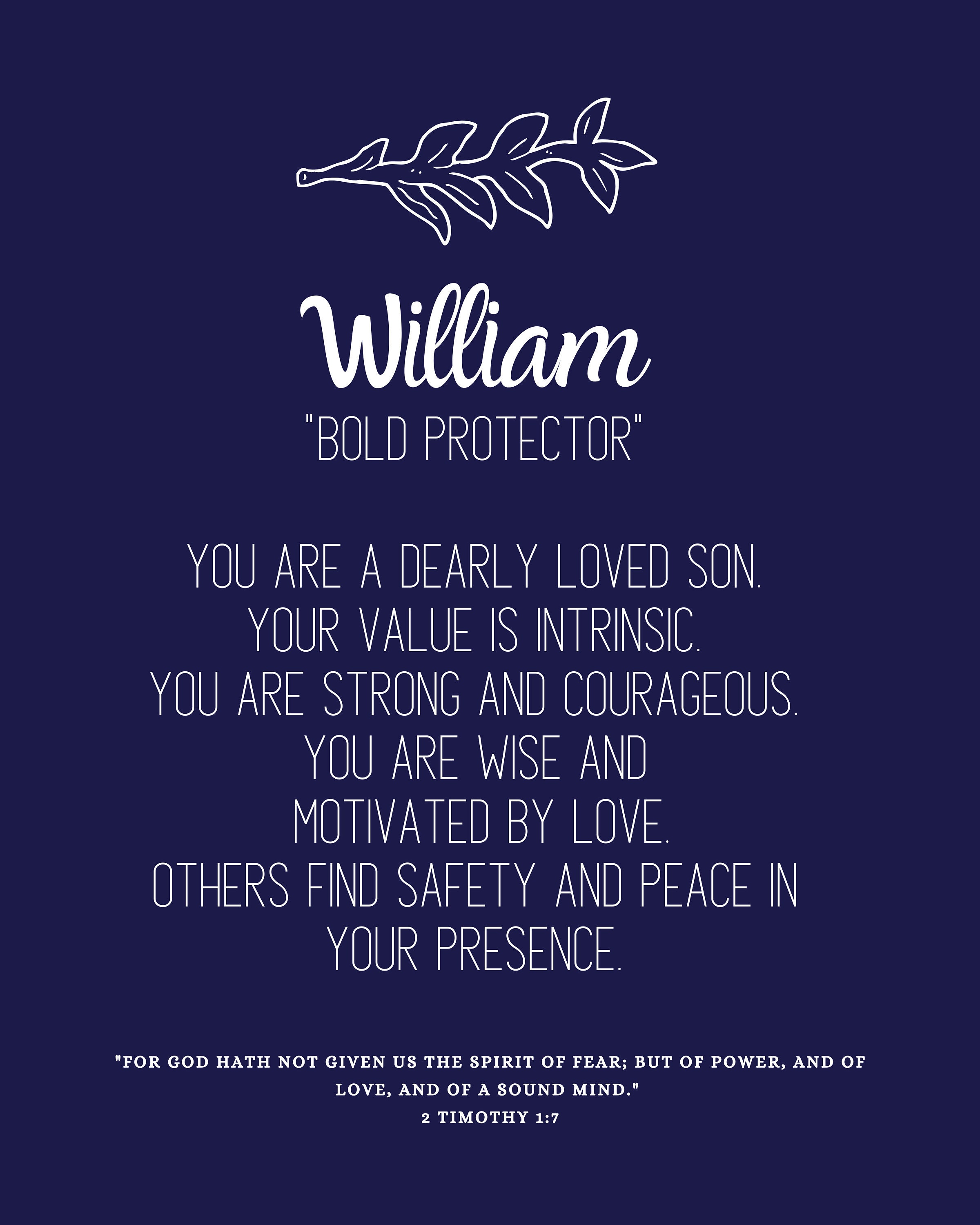 Name Meaning Print William Personalized Baptism Gift Etsy
