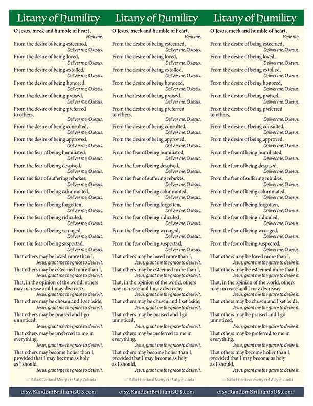 Litany of Humility Prayer Card: Printable PDF (3 per Page) - Etsy