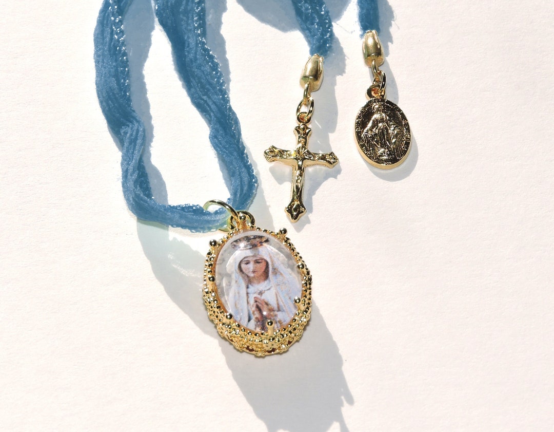 Our Lady of Fatima Gold Charm, Gold Charm Fairy Ribbon Necklace ...