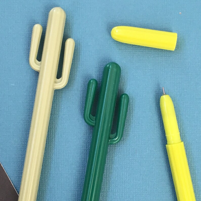 Cactus Gel Pen Dark Green Lime Green Olive Cactus Pen - Etsy