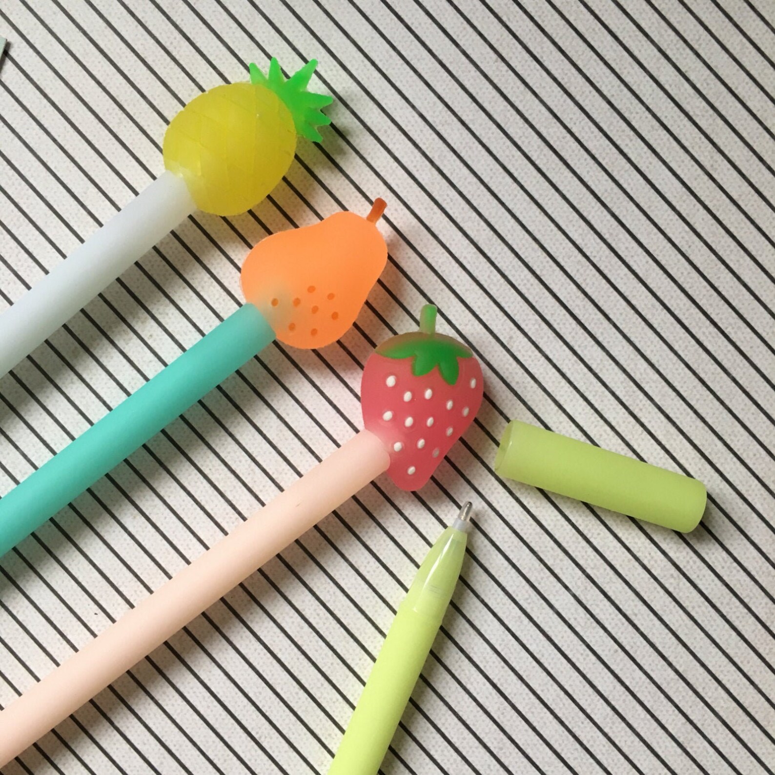 Fruit Topped Gel Pen Apple / Pear / Pineapple / Strawberry - Etsy