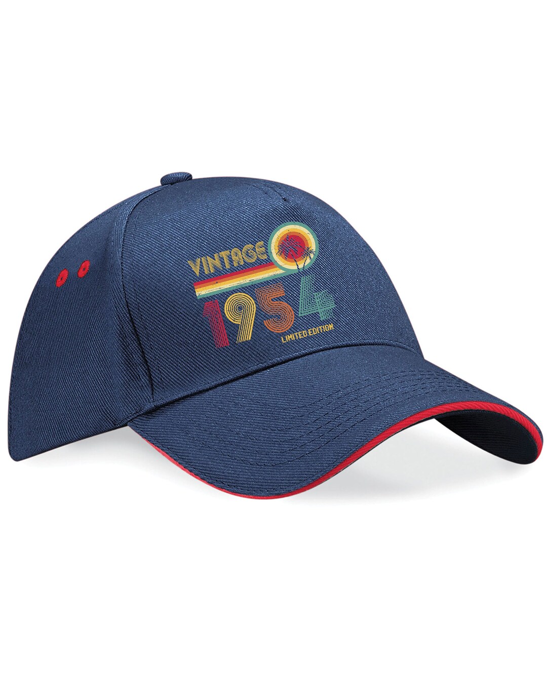 70th Birthday Hat 70 Years Old Born in 1954 5 Panel Cotton Cap Sandwich ...