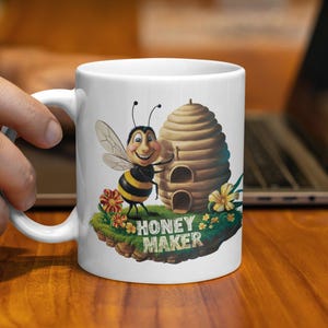 Coffee Mug With Funny Bee Design, Honey Maker Bee Tea Mug, Bee Gift Idea, Cute Bee Mug for ...