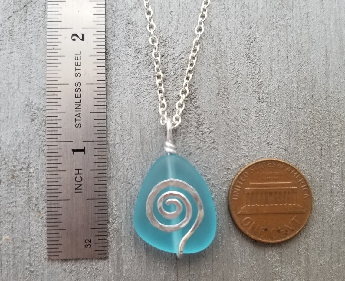 Moana Inspired Hammered Swirls Blue Sea Glass Beach Necklace | Etsy