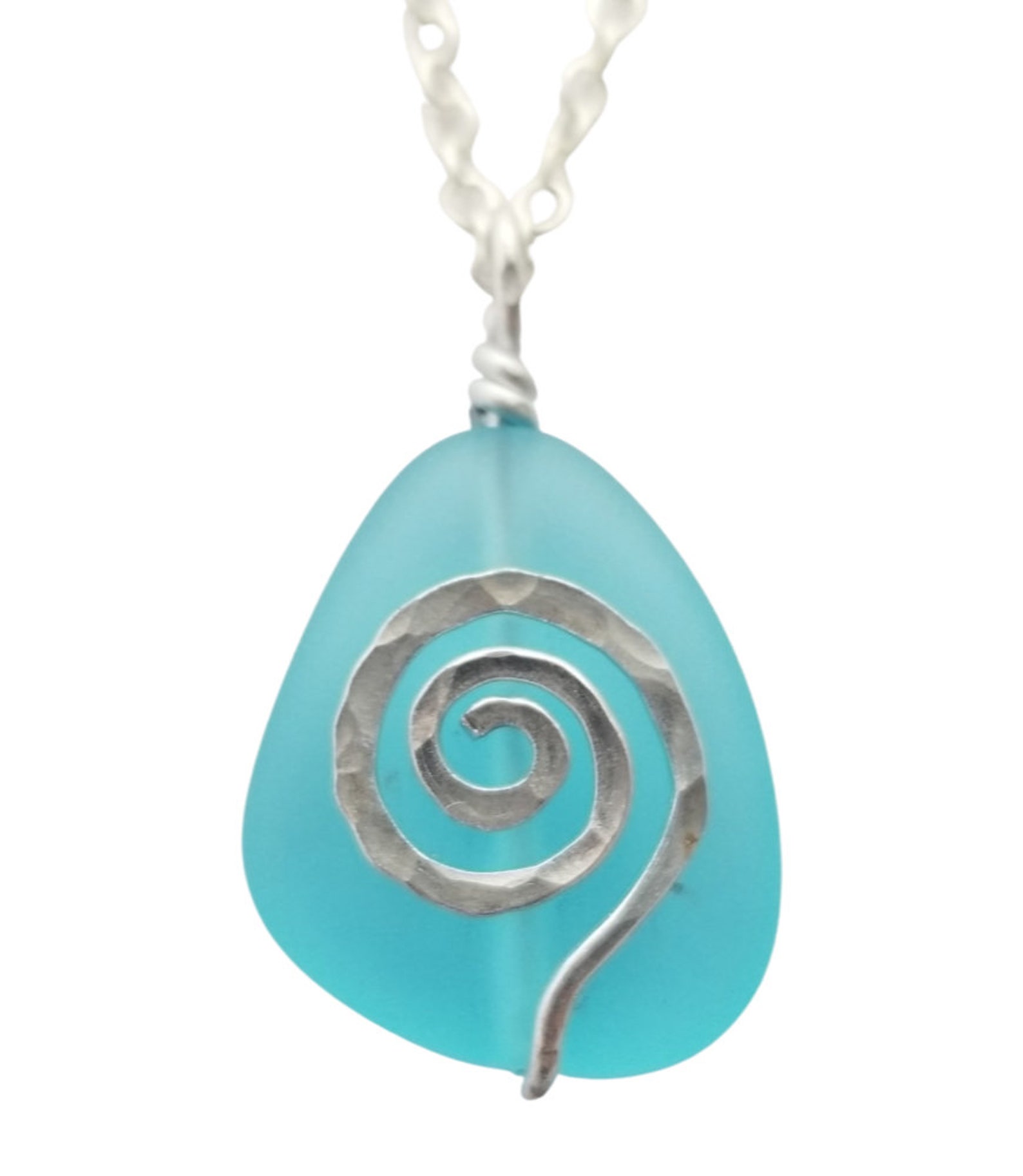 Moana Inspired Hammered Swirls Blue Sea Glass Beach Necklace - Etsy