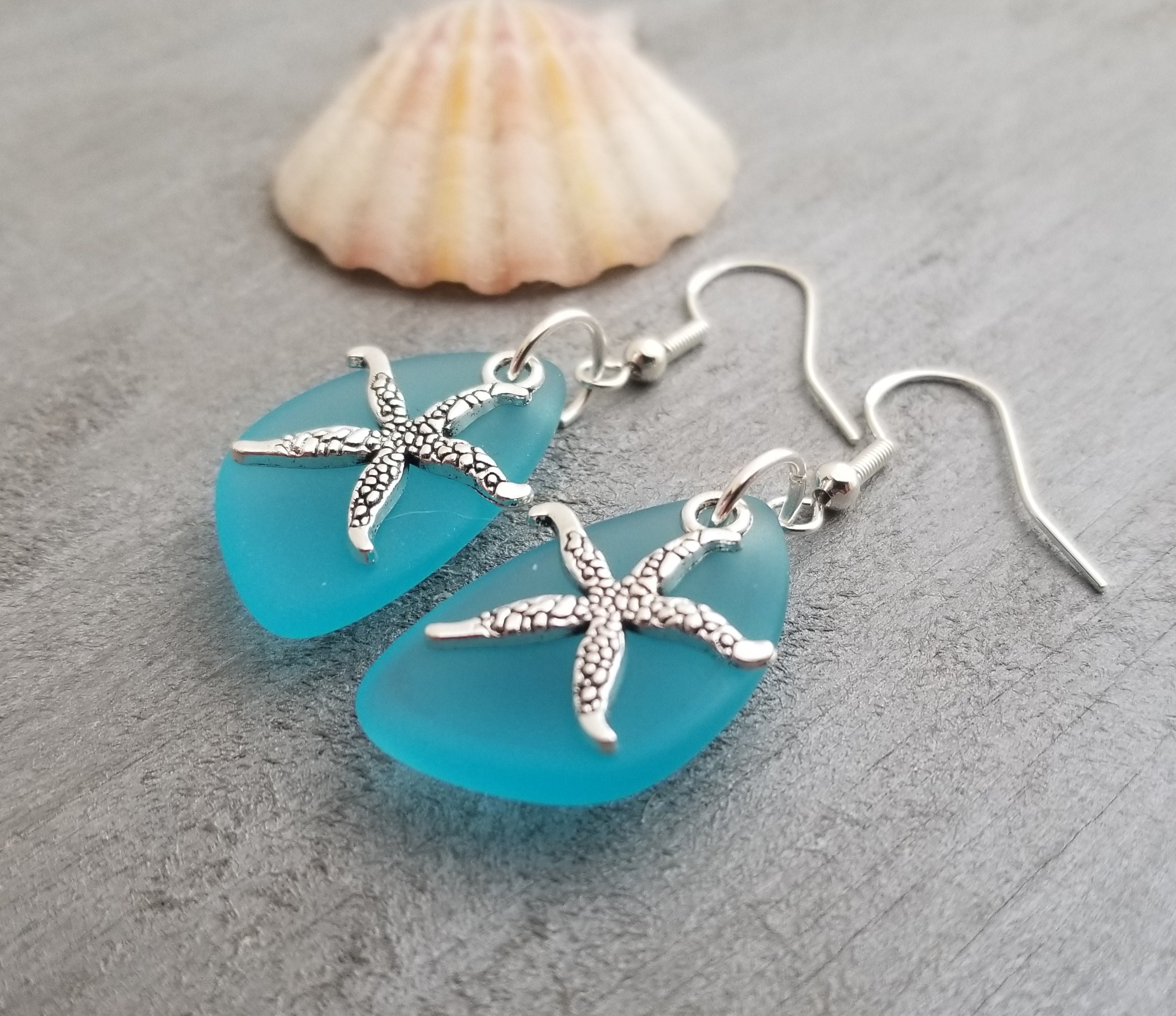 Handmade in Hawaii, Turquoise Bay Blue "twin Starfish" Sea Glass ...