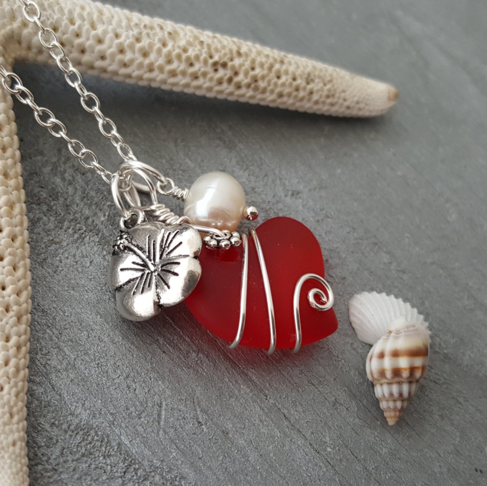 Hawaiian Jewelry Sea Glass Necklace Wire Ruby Red Necklace - Etsy