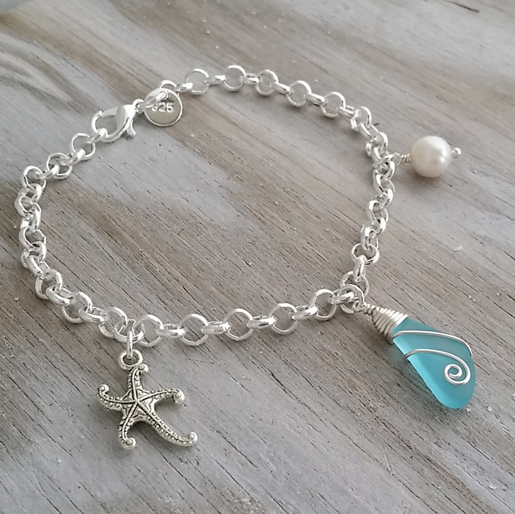Handmade in Hawaii Wire Wrapped Blue Sea Glass Chain - Etsy