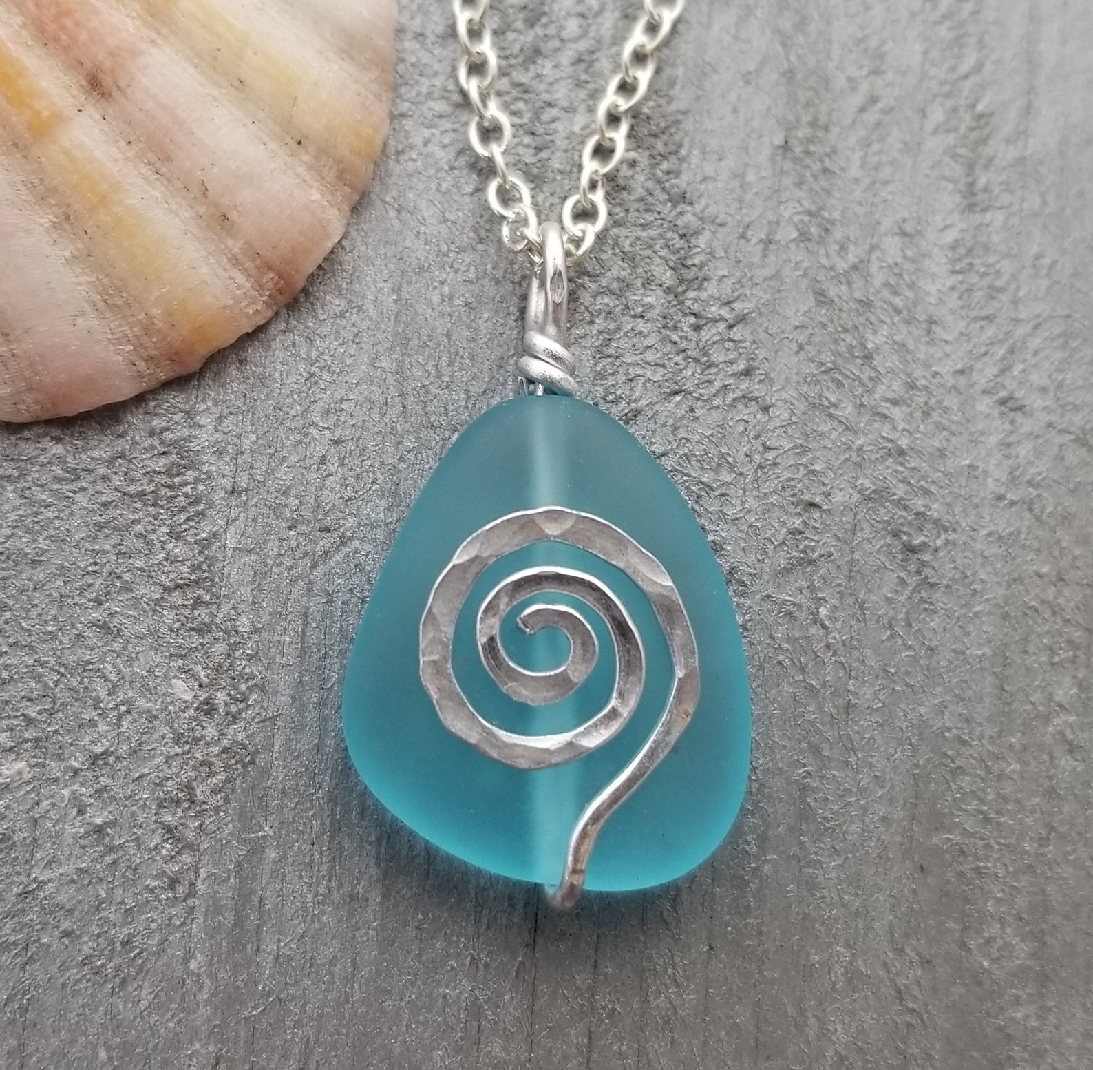 Moana Inspired Hammered Swirls Blue Sea Glass Beach Necklace - Etsy