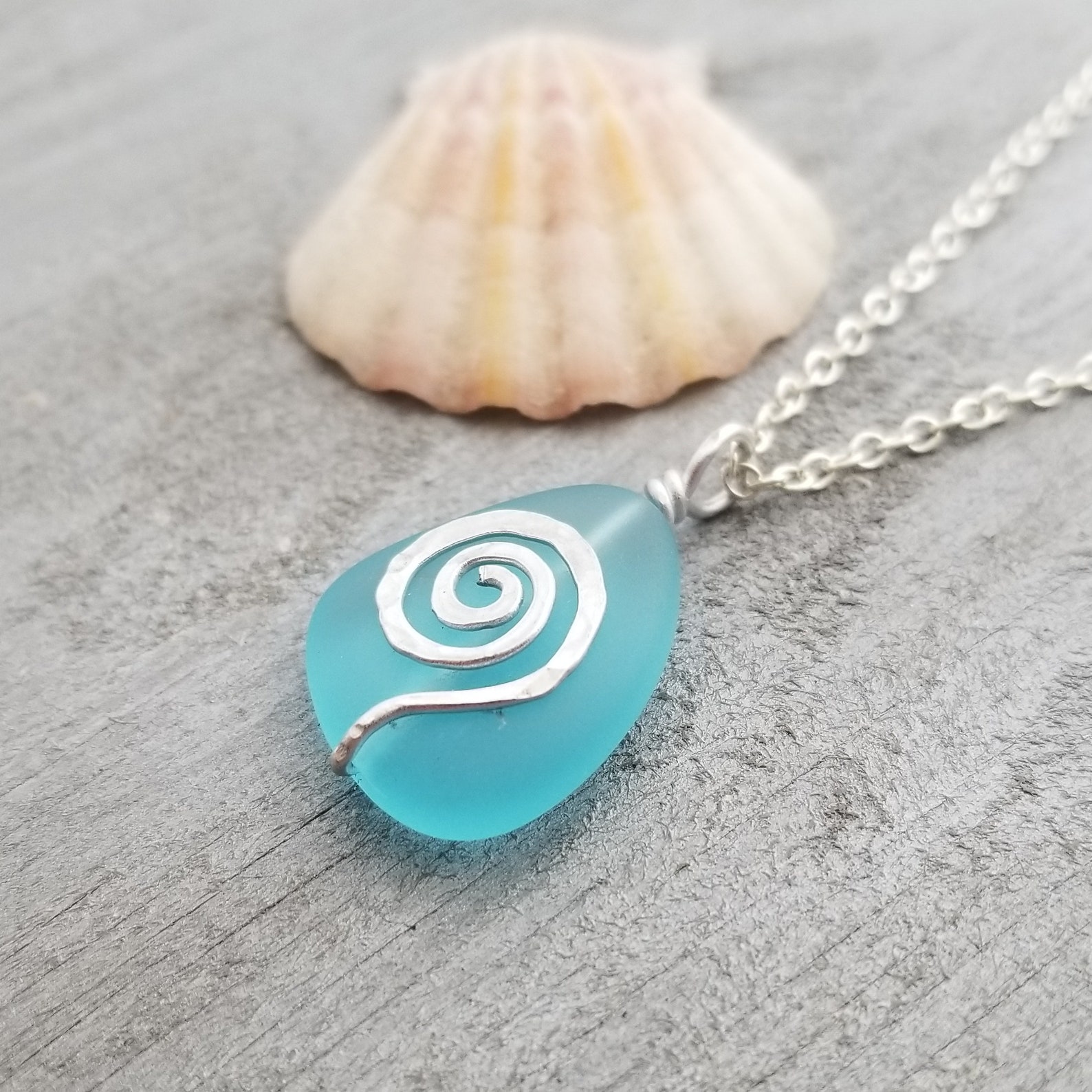 Moana Inspired Hammered Swirls Blue Sea Glass Beach Necklace - Etsy