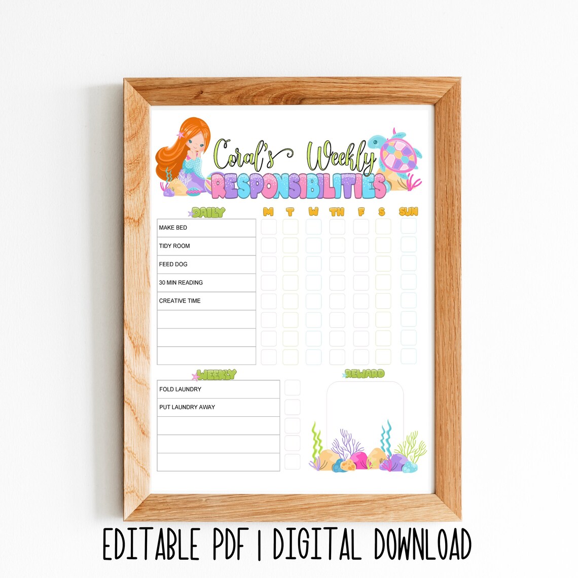 Editable Home School Schedule Mermaid Chore Chart Printable | Etsy