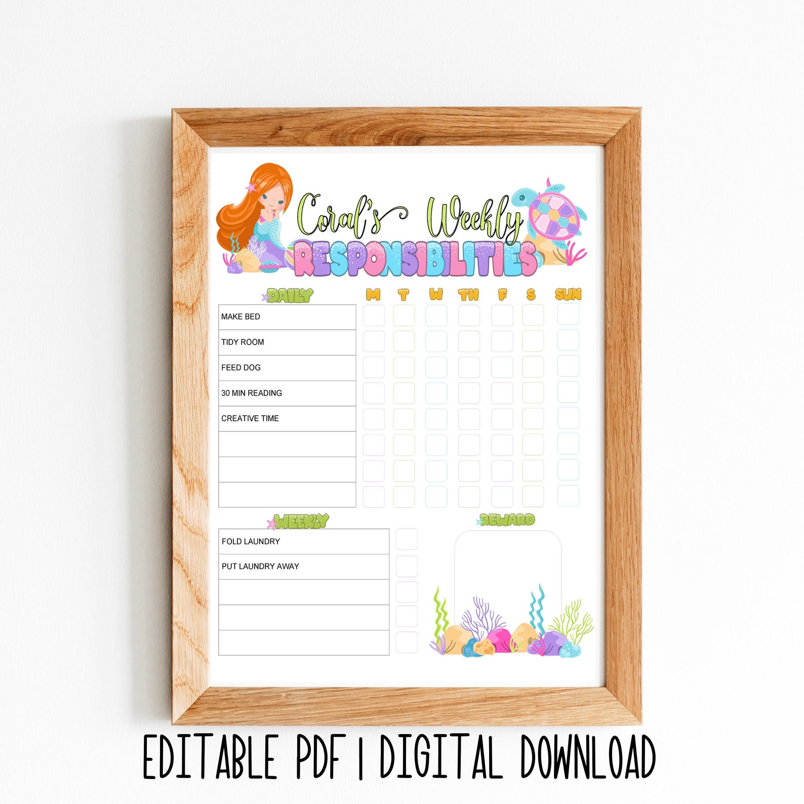 Editable Home School Schedule, Mermaid Chore Chart Printable, Kids ...