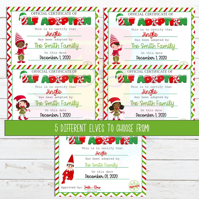 Personalized Elf Adoption Certificate Instant Download Elf | Etsy