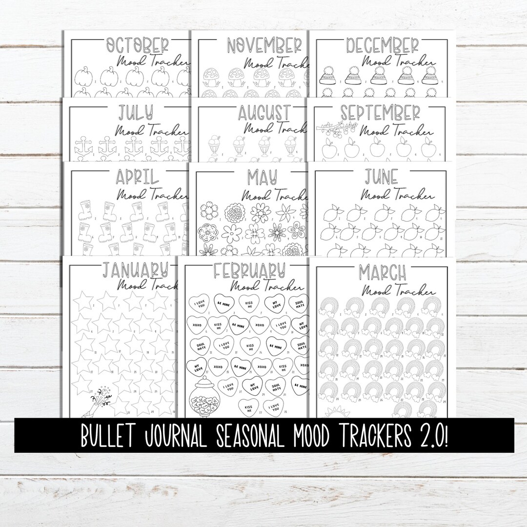 Seasonal Mood Trackers 2.0 for Journals, 12 Month Mood Tracking, Mood ...