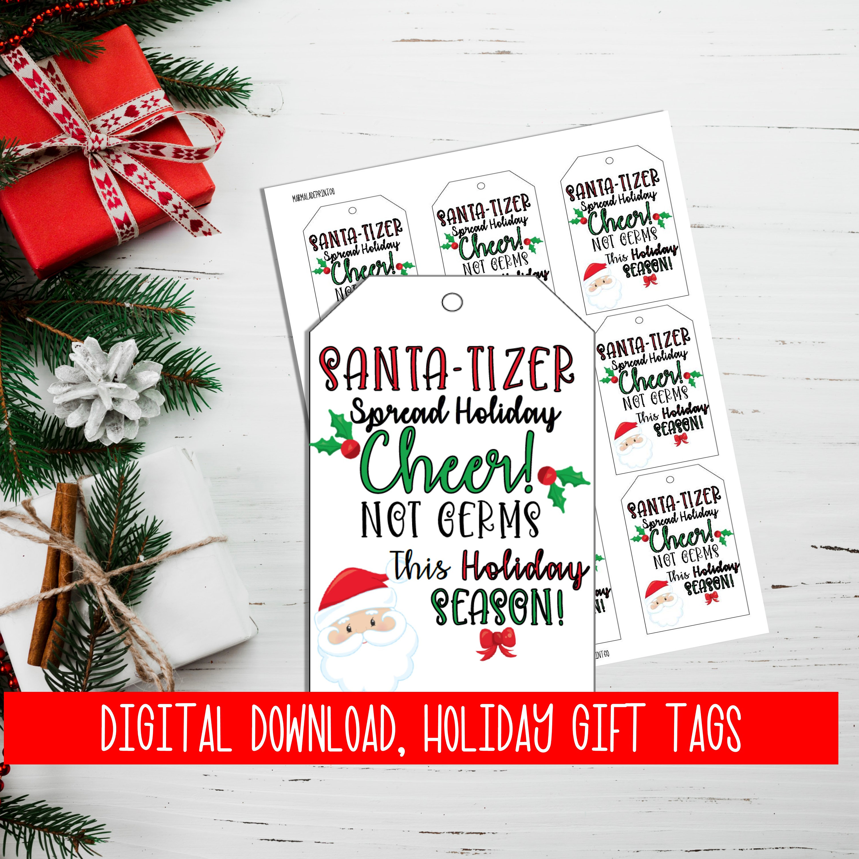 Santa-tizer Christmas Gift Tag, Staff Appreciation Gift Tag, Printable ...