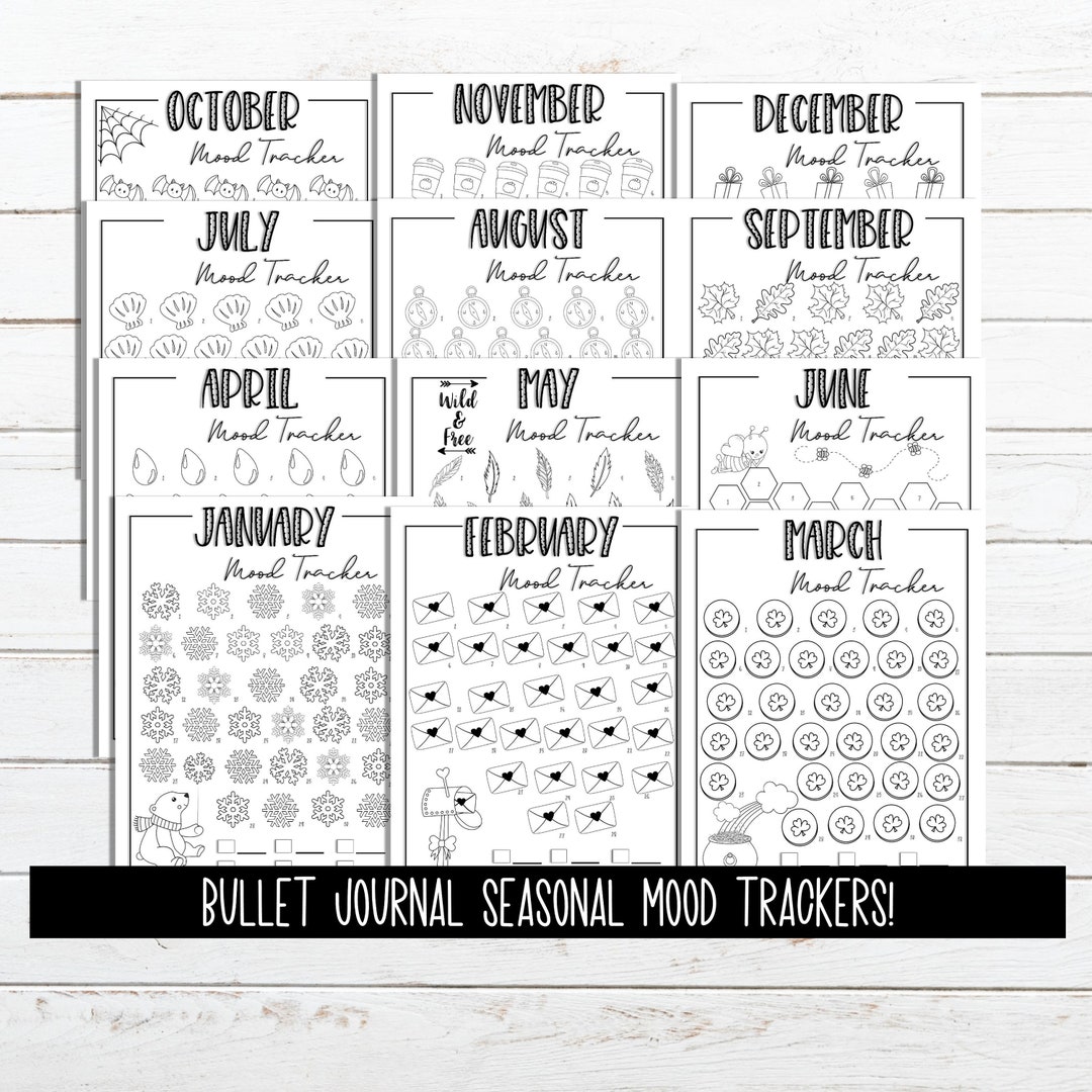 Seasonal Mood Trackers for Journals, 12 Month Mood Tracking, Mood ...