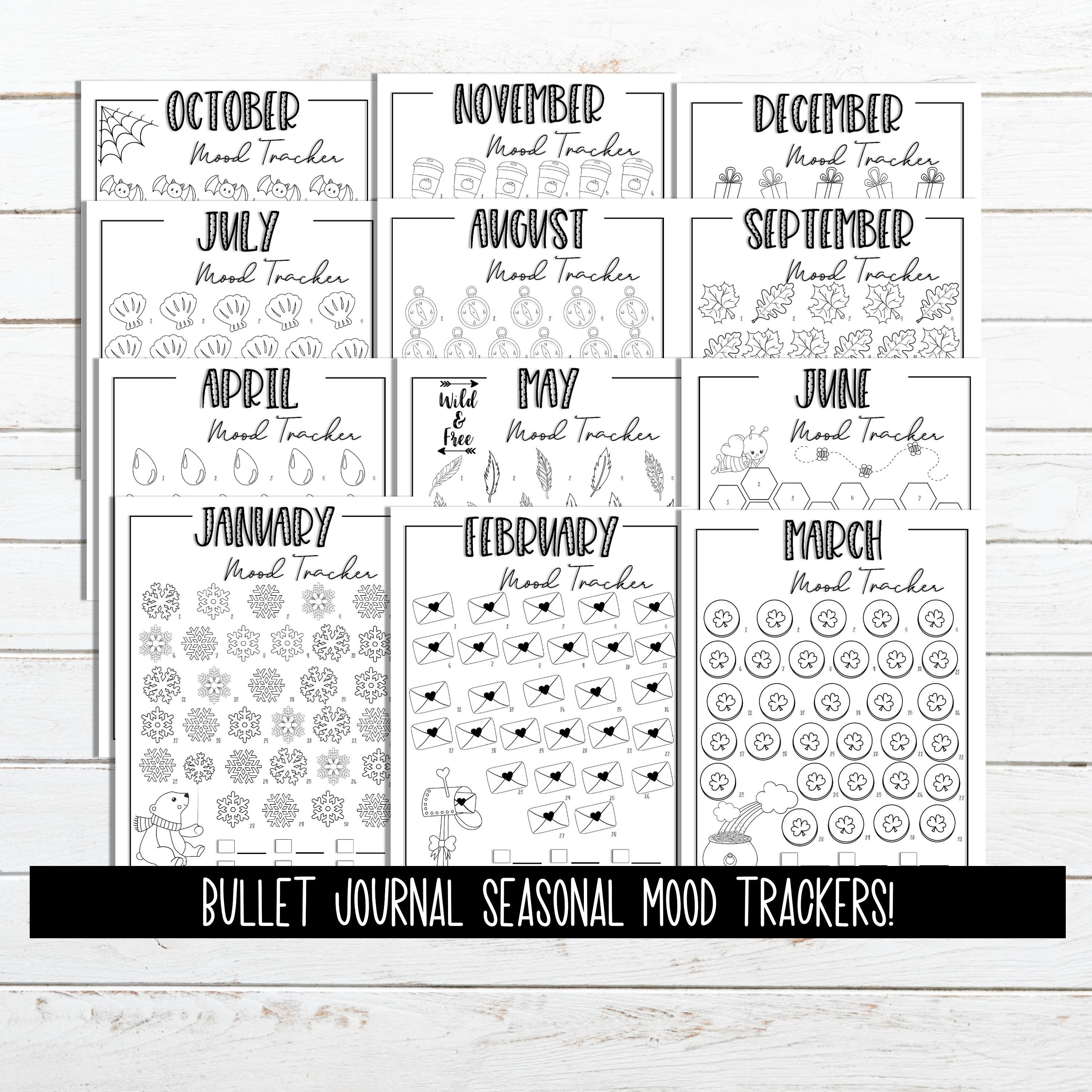 Seasonal Mood Trackers for Journals, 12 Month Mood Tracking, Mood ...