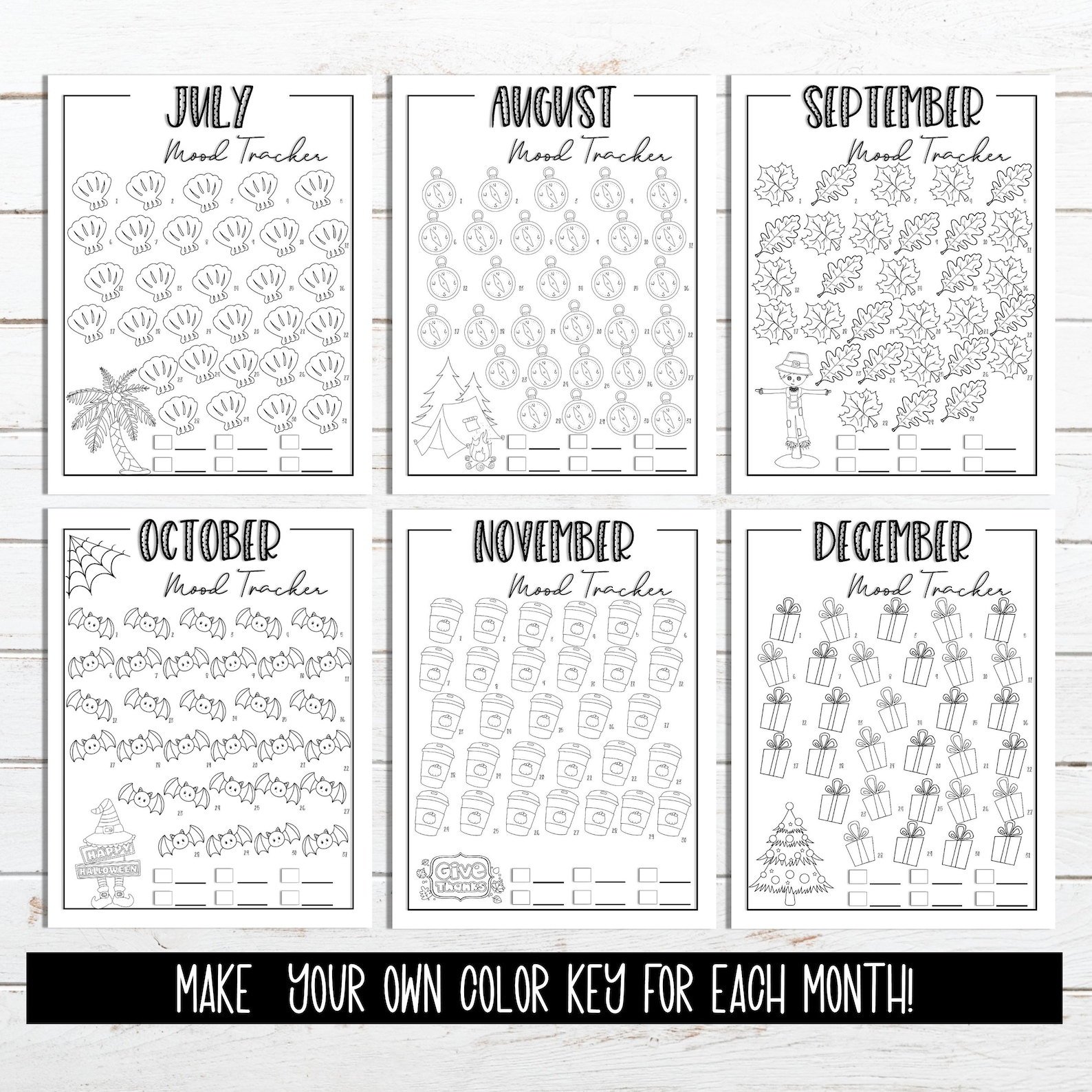 Seasonal Mood Trackers for Journals, 12 Month Mood Tracking, Mood ...