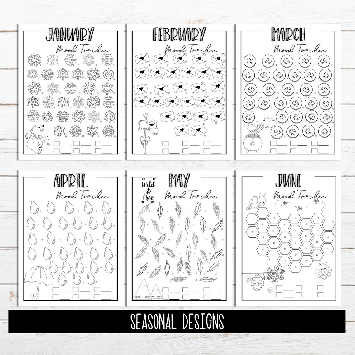 Seasonal Mood Trackers for Journals, 12 Month Mood Tracking, Mood ...