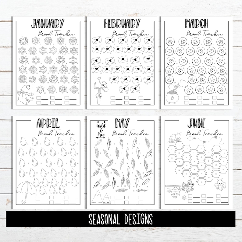 Seasonal Mood Trackers for Journals, 12 Month Mood Tracking, Mood ...