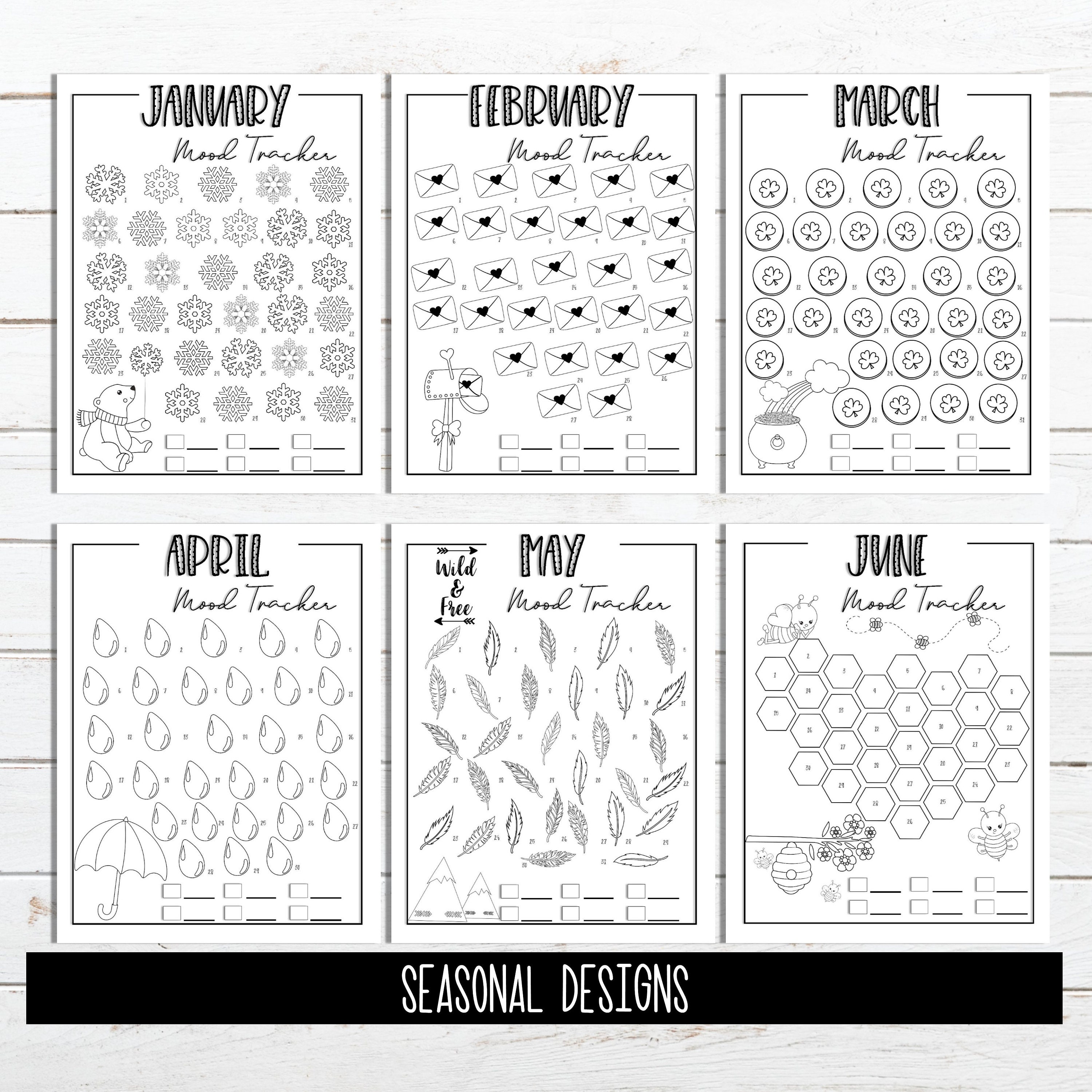Seasonal Mood Trackers for Journals, 12 Month Mood Tracking, Mood ...