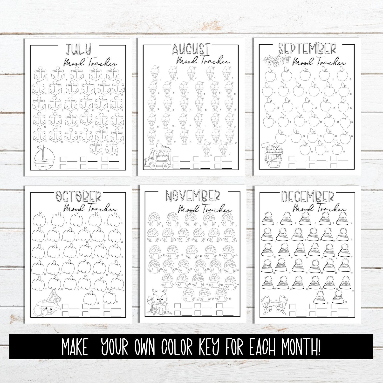 Seasonal Mood Trackers 2.0 for Journals, 12 Month Mood Tracking, Mood ...