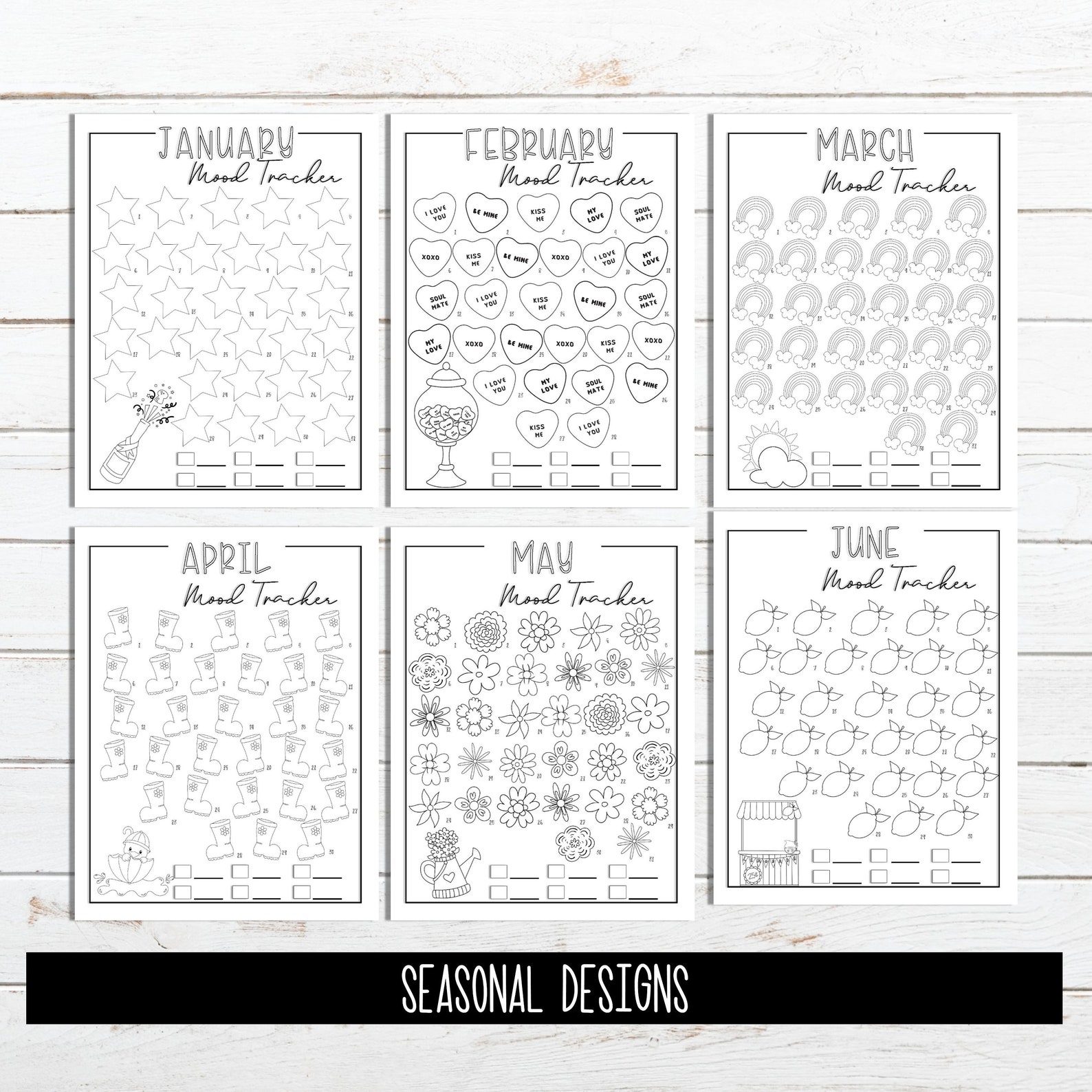 Seasonal Mood Trackers 2.0 for Journals, 12 Month Mood Tracking, Mood ...