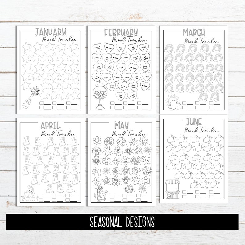 Seasonal Mood Trackers 2.0 for Journals, 12 Month Mood Tracking, Mood ...