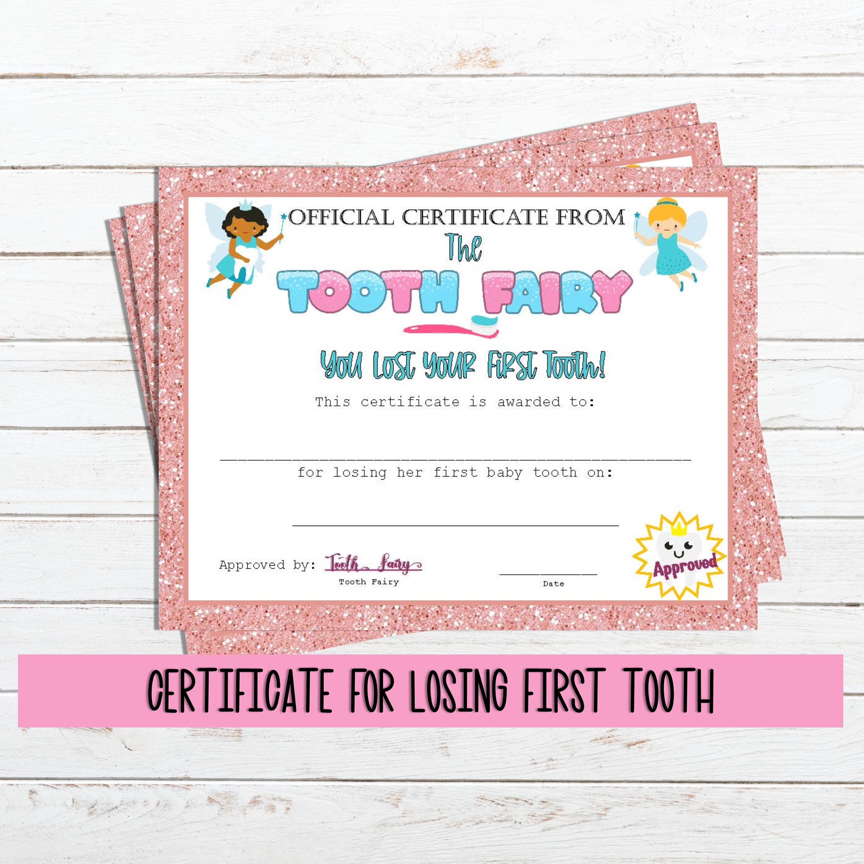 First Lost Tooth Certificate for Girls, Tooth Fairy Certificate for ...