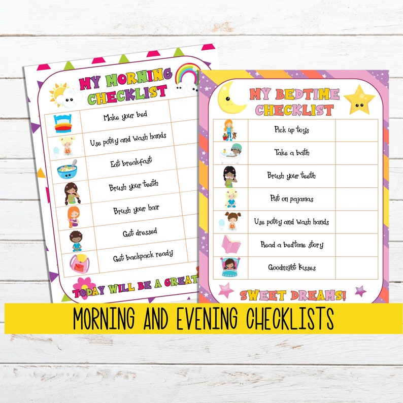 Productivity Checklists for Girls, Visual Routine Charts, Morning and ...