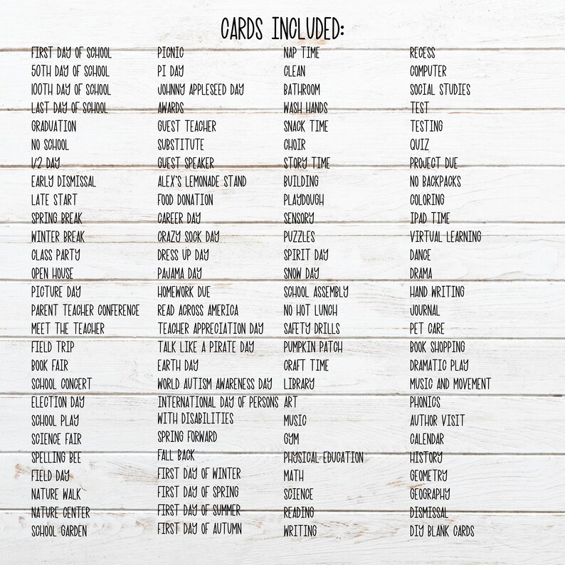 Printable School Activity Cards 114 Cards Included, Visual Calendar ...