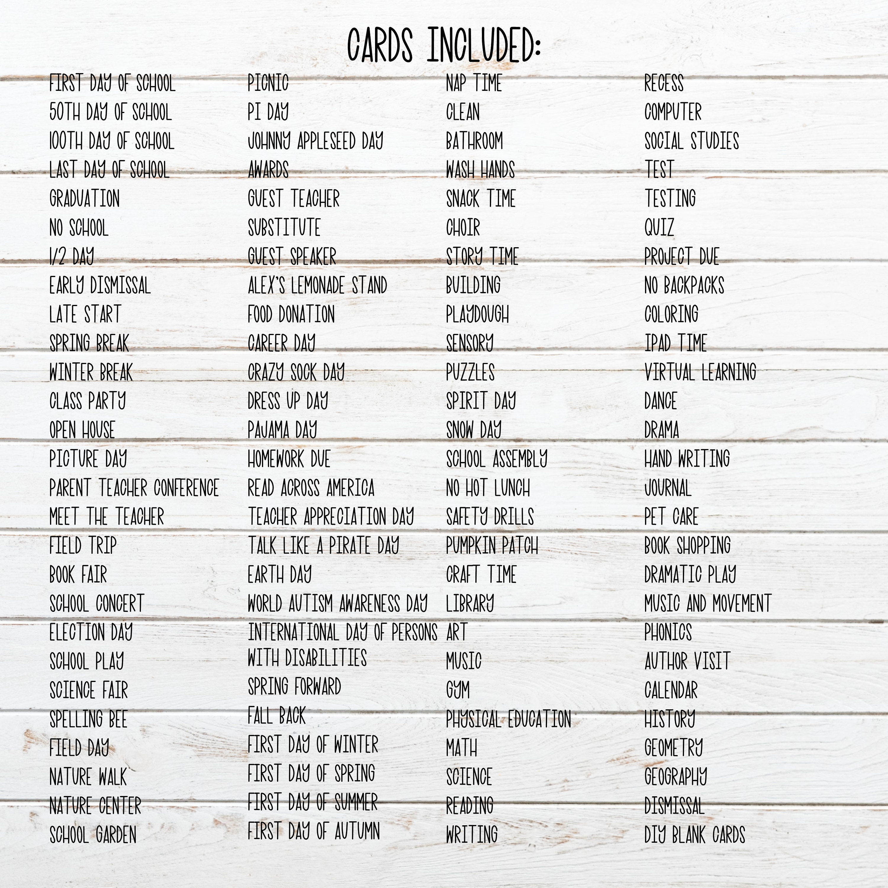 Printable School Activity Cards 114 Cards Included, Visual Calendar ...