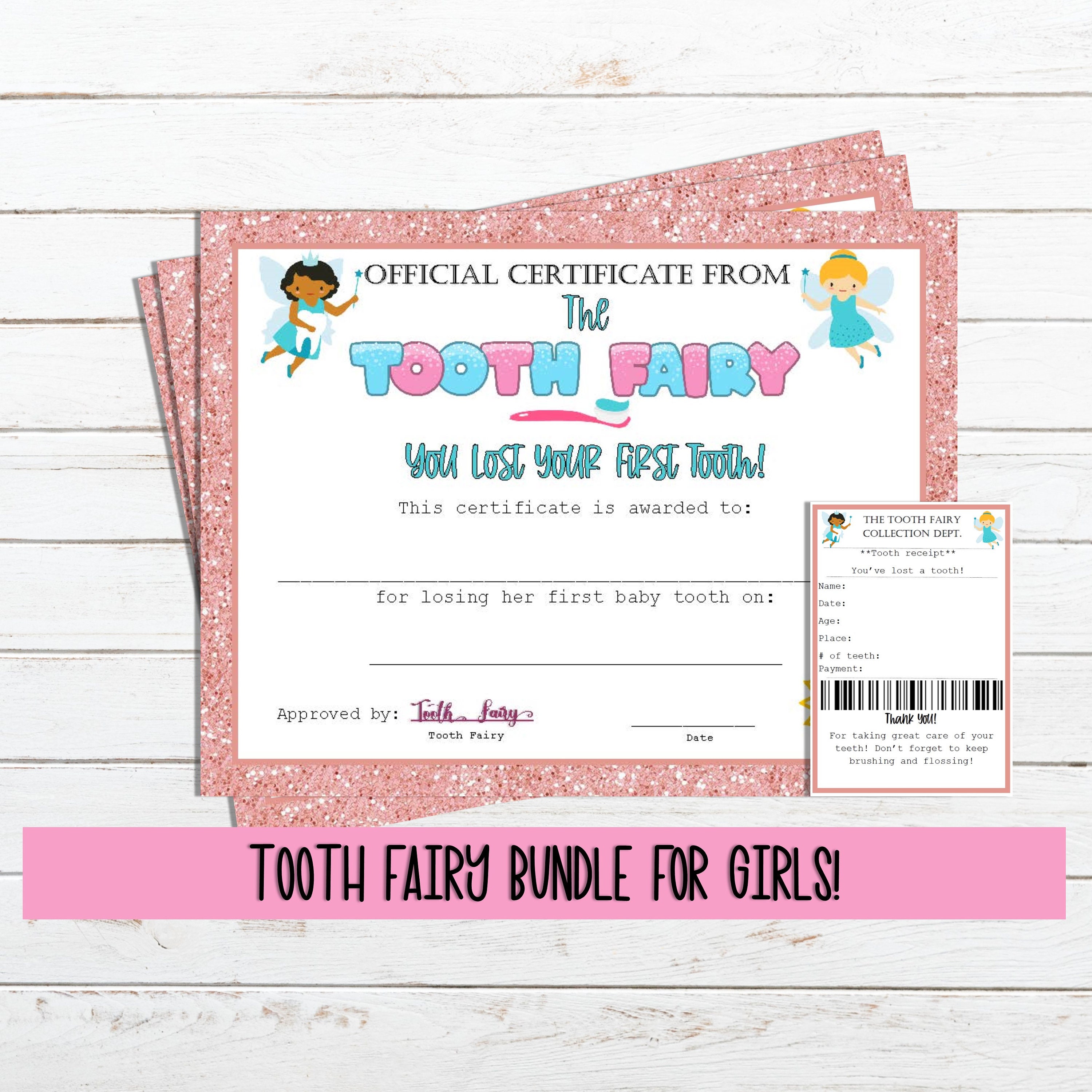 First Lost Tooth Certificate for Girls, Tooth Fairy Certificate for ...