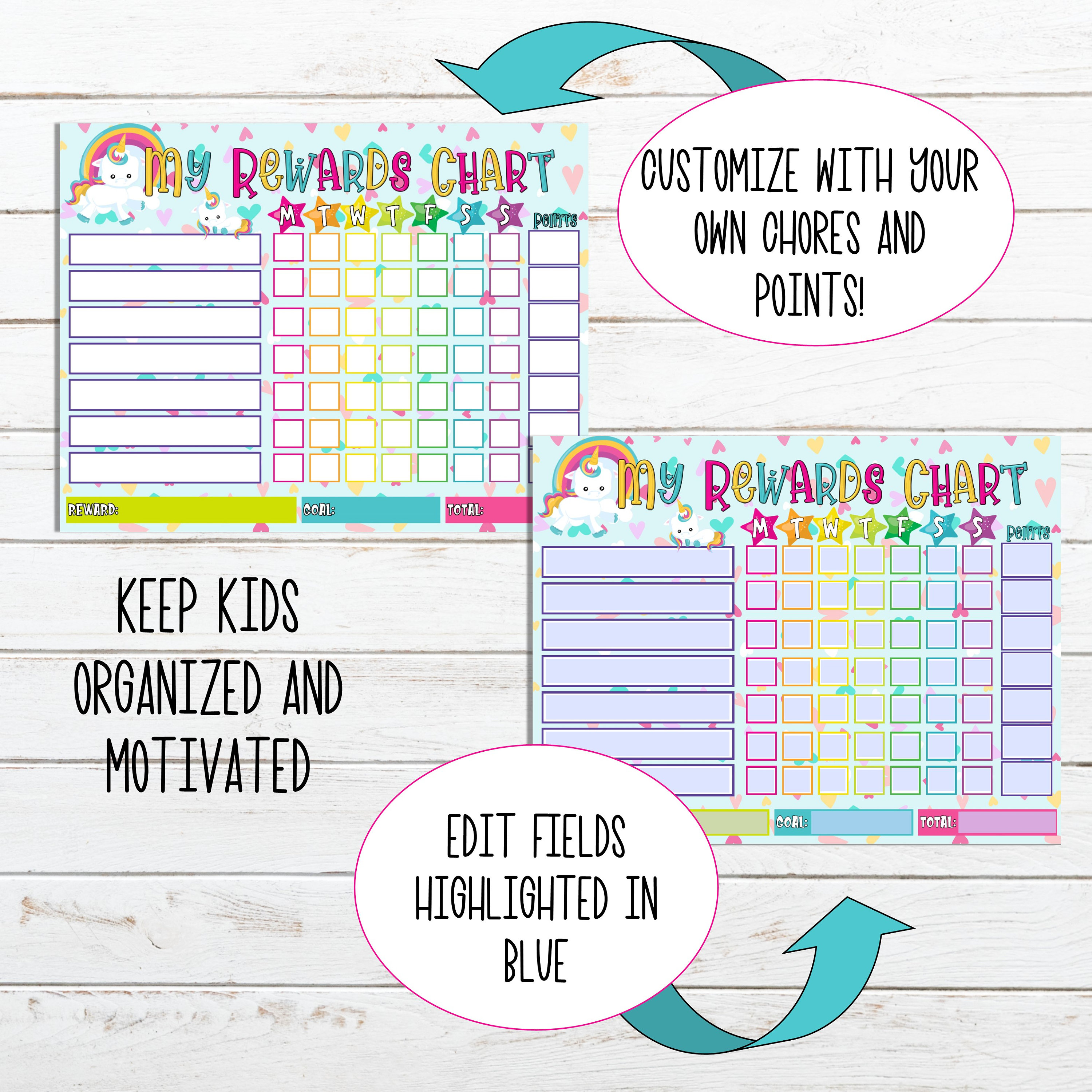 EDITABLE Unicorn Reward Chart With Tokens, Printable Unicorn Behavior ...