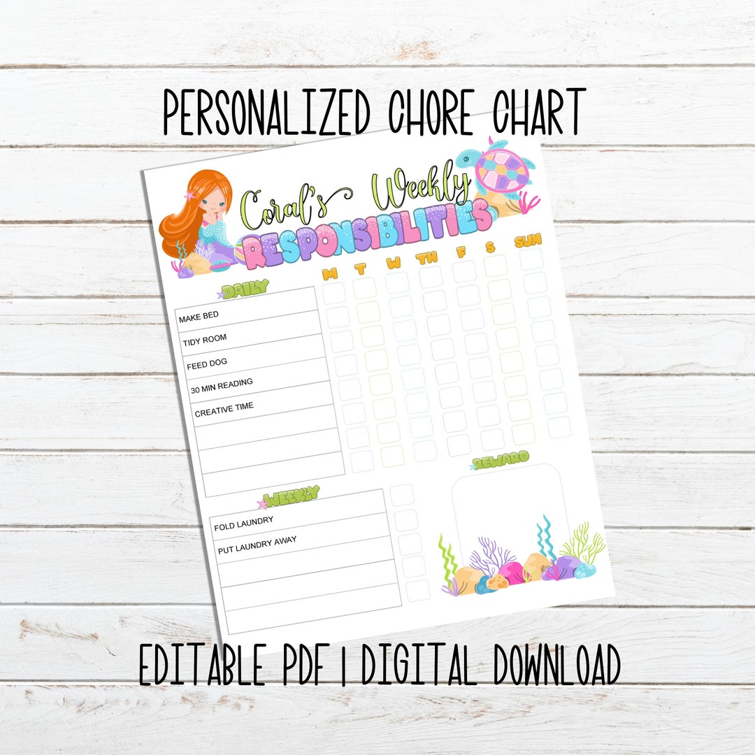 Editable Home School Schedule, Mermaid Chore Chart Printable, Kids ...