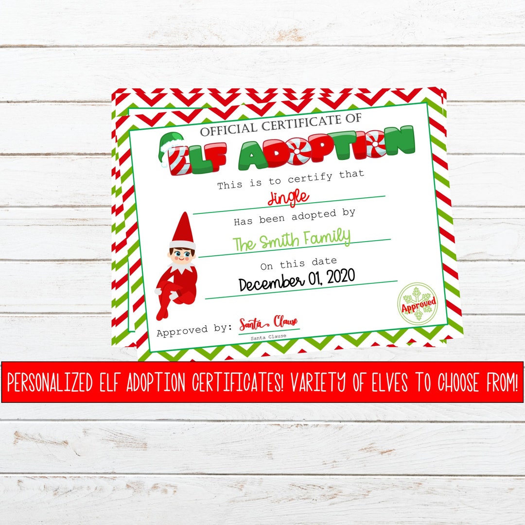 Personalized Elf Adoption Certificate, Instant Download Elf Adoption ...