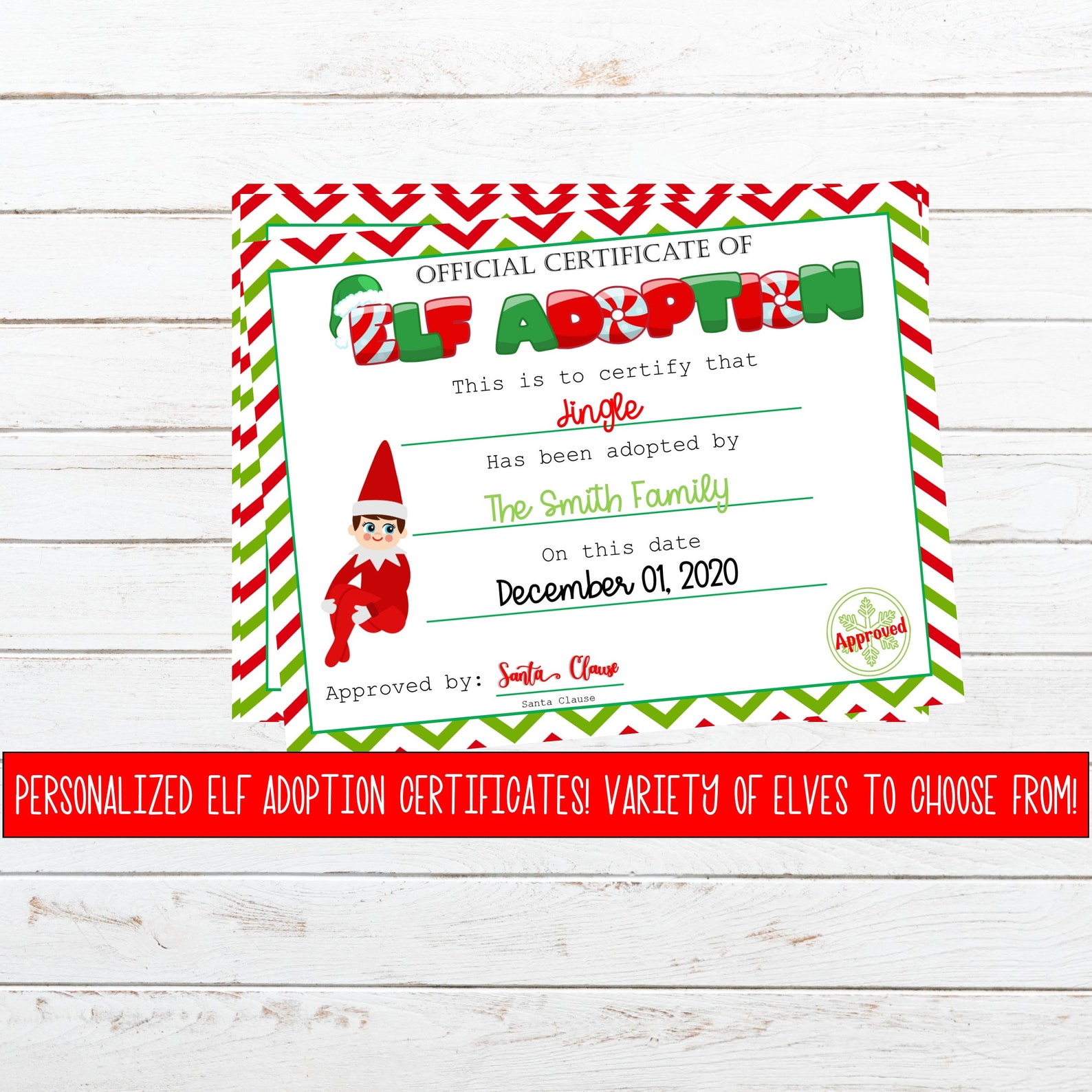 Personalized Elf Adoption Certificate, Instant Download Elf Adoption ...